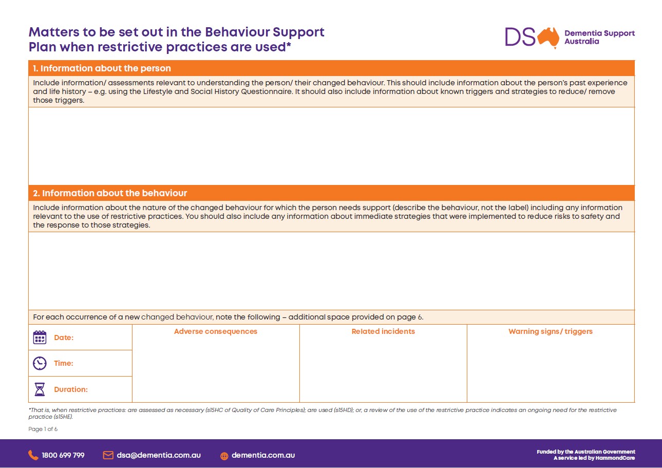 Behaviour Support Plan - Restrictive Practices